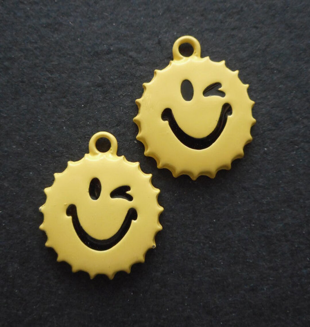 2pcs-1" Bottle Cap Charm- Emoticon Charms, Emoji Charms-yellow Enamel ...