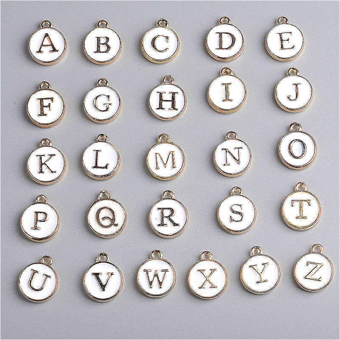 26 Alphabet Letters Set-2 Sided Round Tag Charm-1 Loop Gold | Etsy