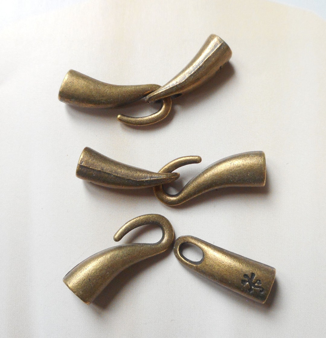 4pcs, 2 Sets-big Bronze Tone End Caps,hook End Caps- 5mm Inside Leather ...