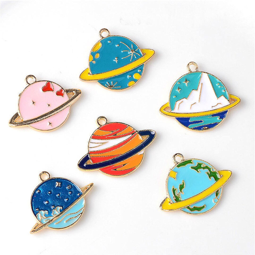 4pcs-27mmx20mm Gold Tone Enamel Planet Charm,space Charm-pick the Color ...
