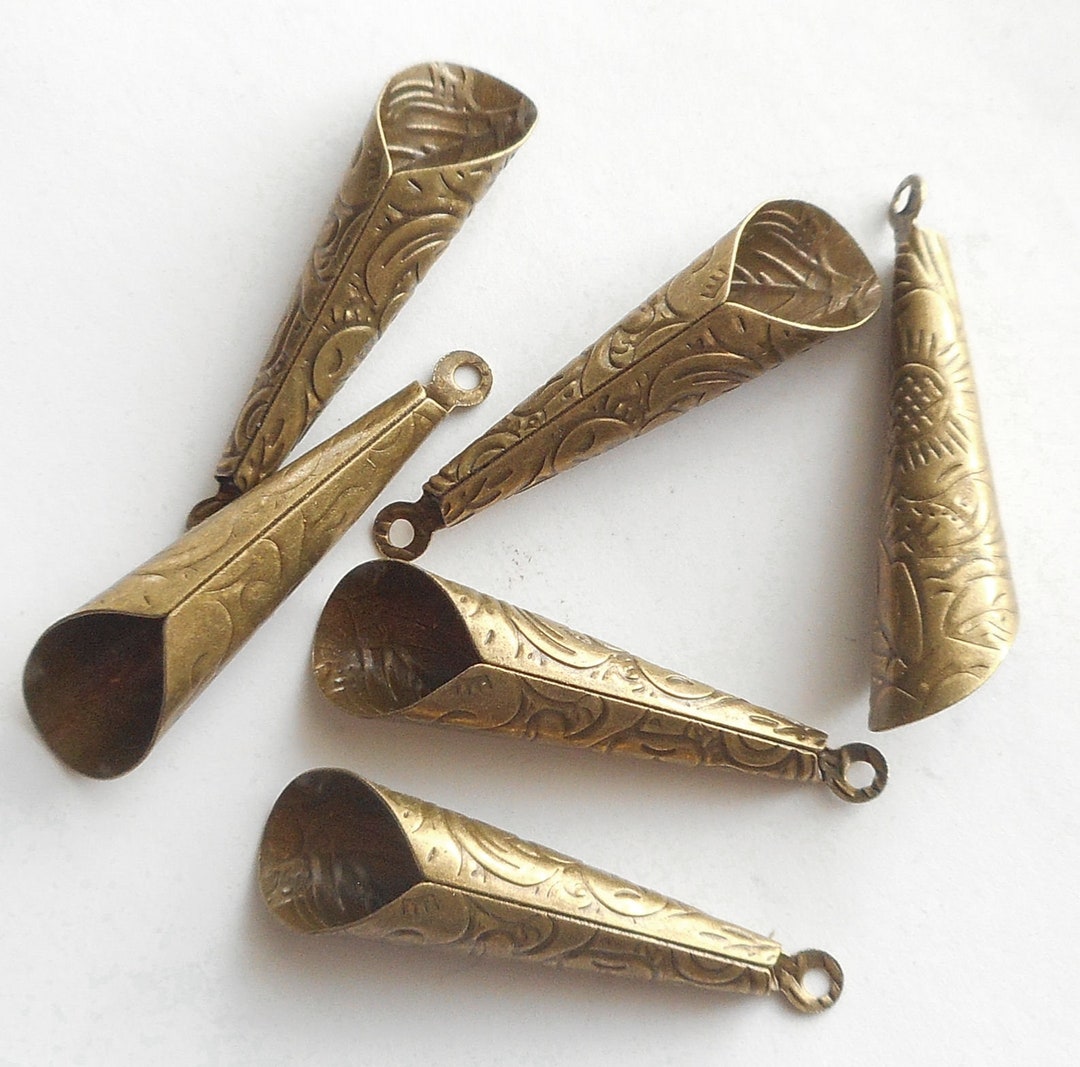 6pcs-32mmx8mm Brass Long Cone End Caps,bronze Tone Long Cone Tassel ...