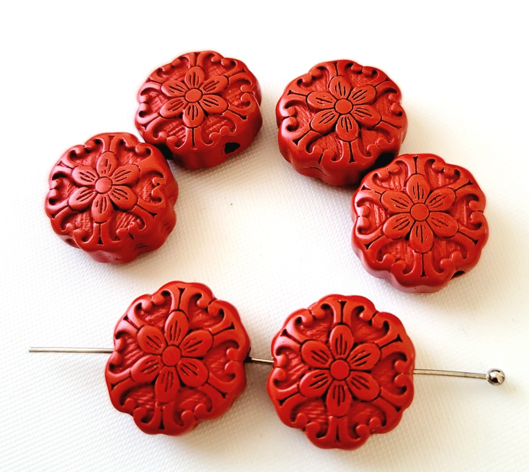 2pcs-carved Red Cinnabar Gemstone Cone Beads, Red Cinnabar Spacer Beads ...