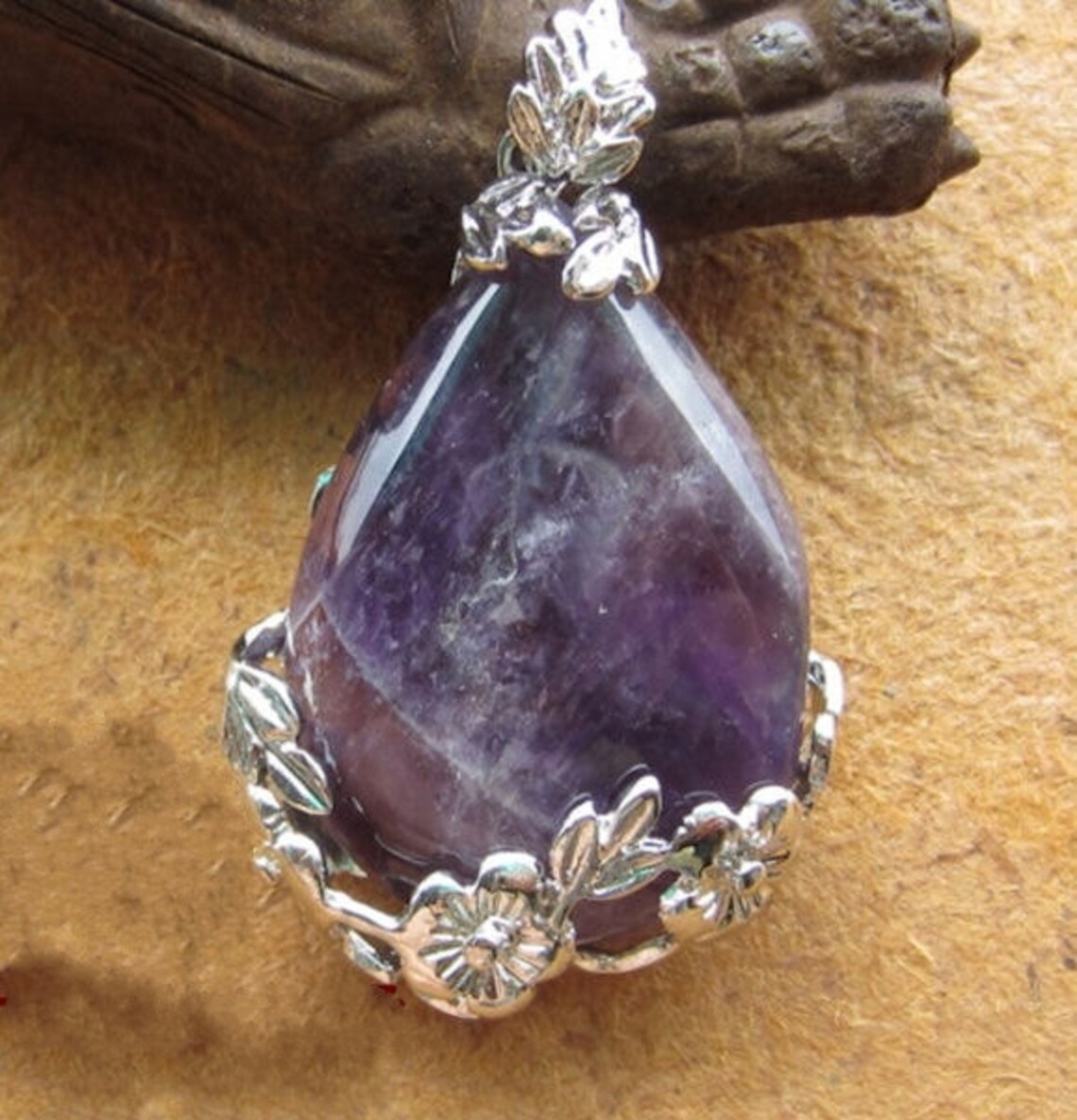 1pc Purple Amethyst Tear Drop Gemstone Pendant W/ Silver Bail - Etsy