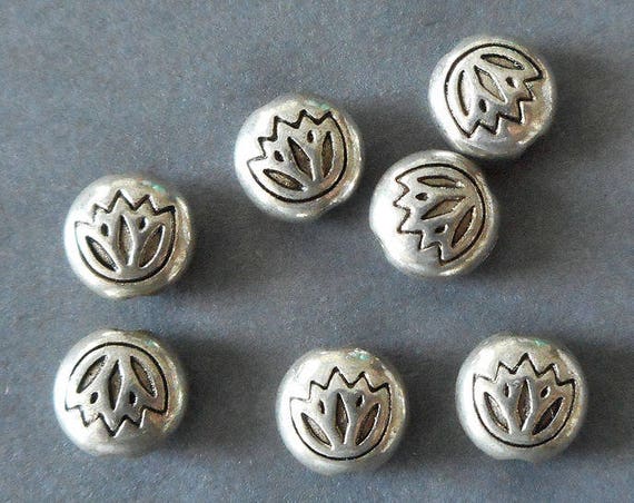 10pcs-8mmx3mm Silver Coin Beads Antique Silver Tone Lotus | Etsy