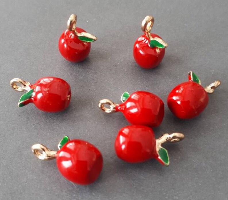 6pcs-3d Gold Tone Enamel Red Cherry Charm Enamel Red Apple - Etsy