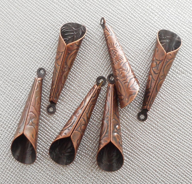 6pcs-32mmx8mm Red Copper Tone Long Cone End Caps, Long Cone Tassel Caps ...