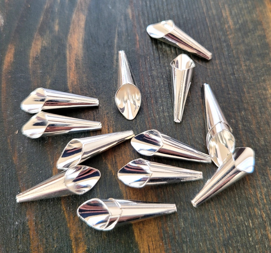 8pcs-21mmx6mm Silver Tone Long Cone End Caps, Long Cone Tassel Caps ...