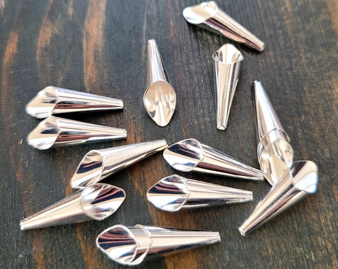 8pcs-21mmx6mm Silver Tone Long Cone End Caps, Long Cone Tassel Caps ...