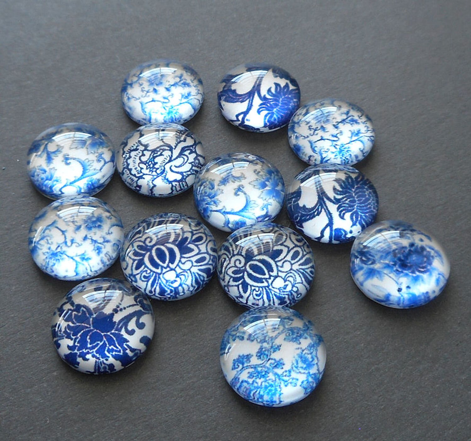 6pcs, Blue White 12mm Round Art Glass Cabochons-for Blank Cab Trays ...