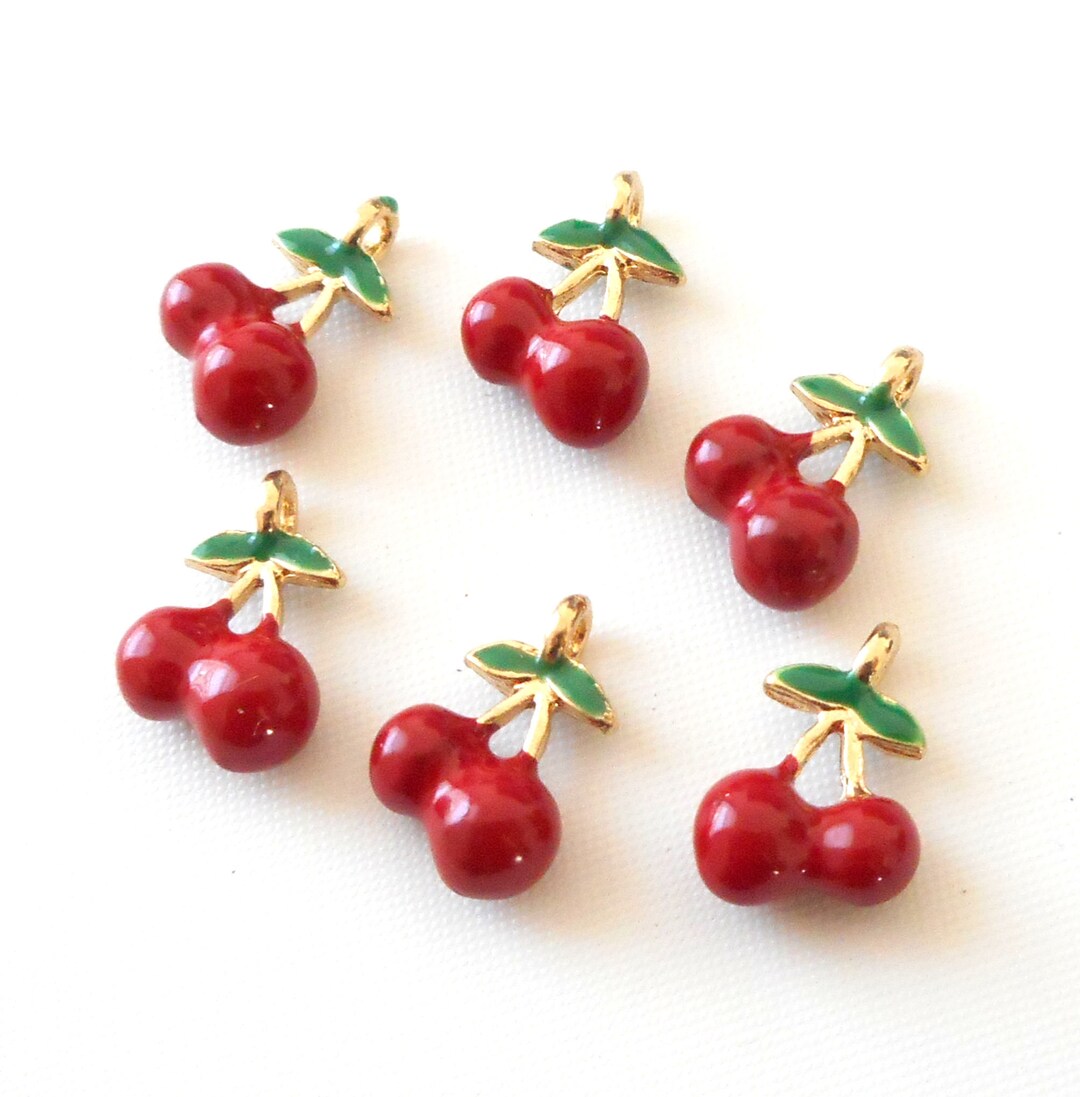 6pcs-3d Gold Tone Enamel Red Cherry Charm, Enamel Red Apple Charm - Etsy