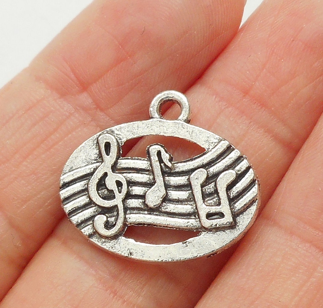 6pcs-music Note Charm-1 Loop-antique Silver Music Charm - Etsy