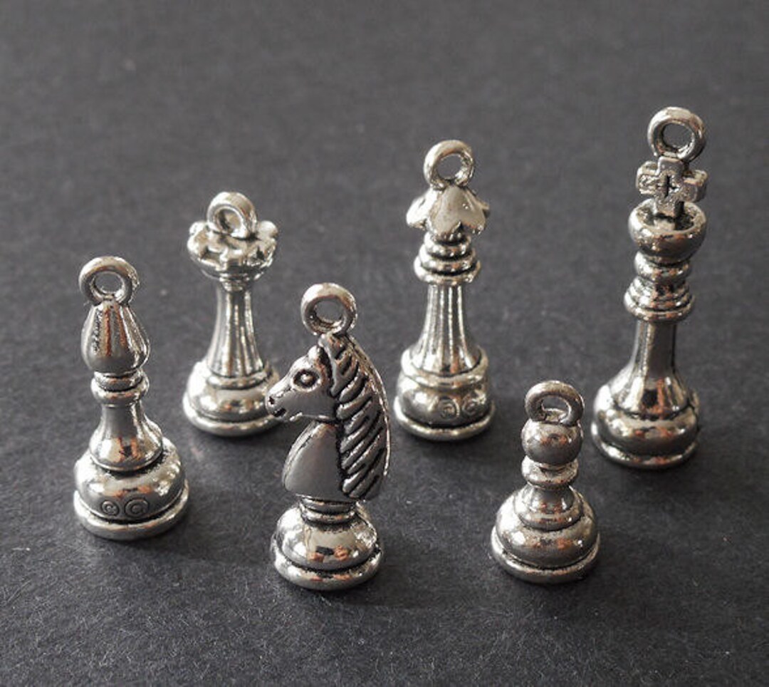 1 Set-3d Silver Chess Charm-antique Silver Tone Chess Charm Set - Etsy