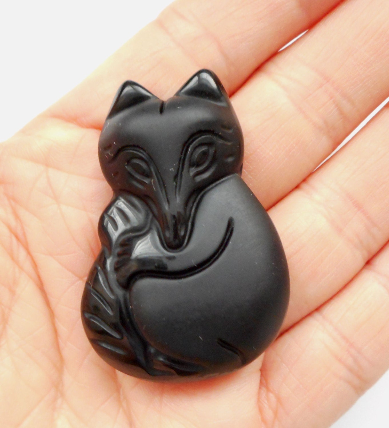 Fox pendant-carved black Onyx gemstone Pendant frosted and | Etsy