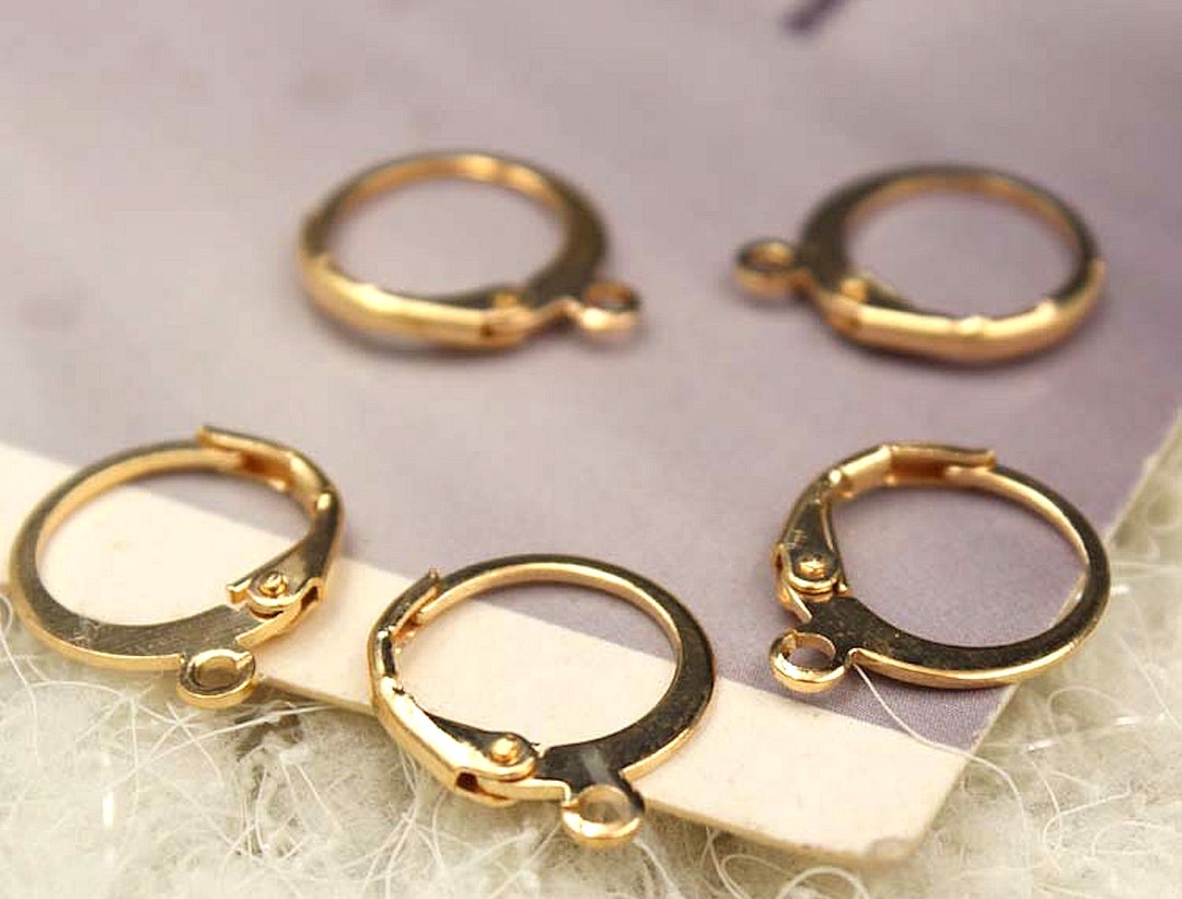 10pcs, 5 Pairs-1 Loop Gold Tone Round Lever Back Earrings Hooks, Round ...