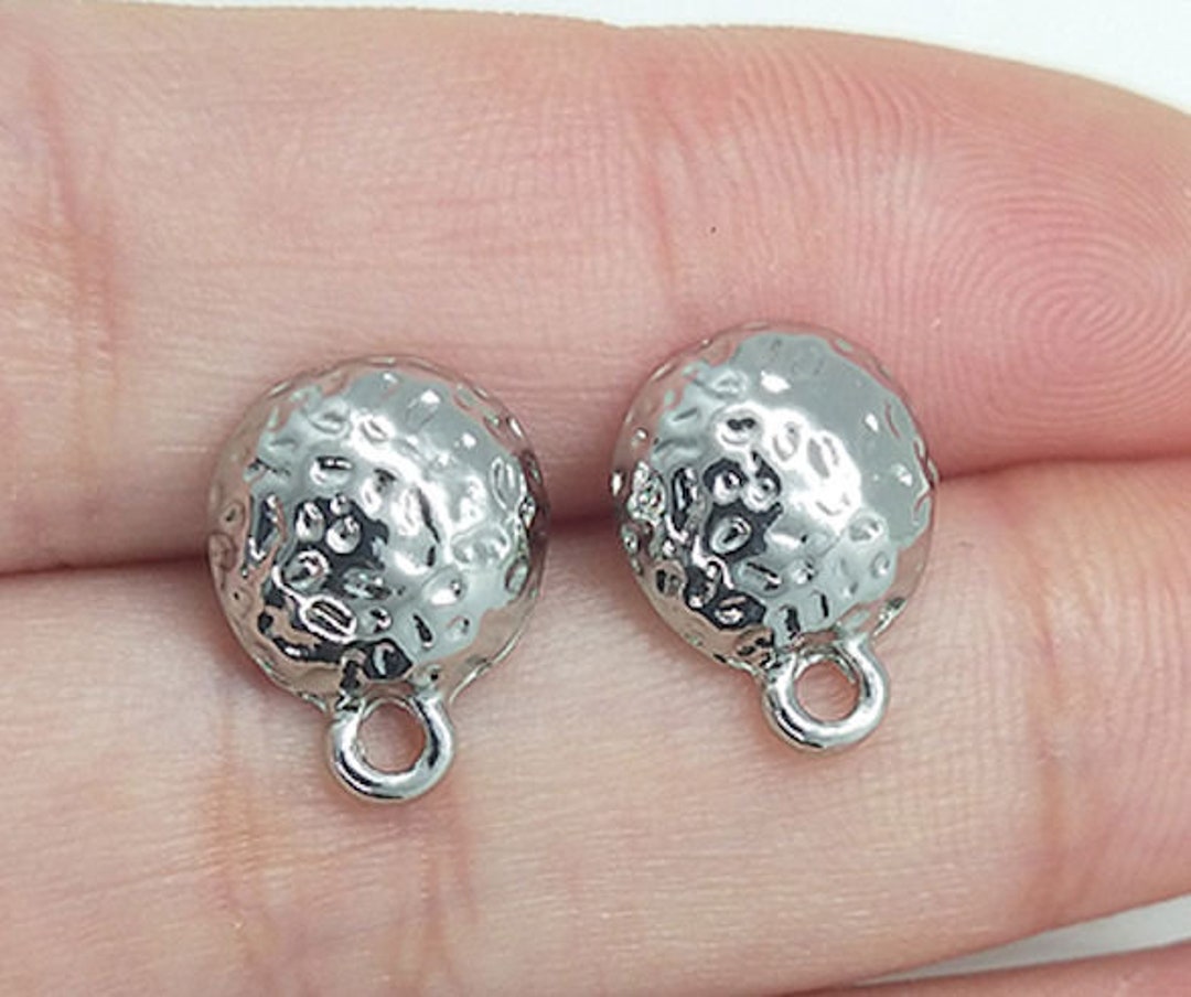 4pcs, 2 Pairs Silver Plated Earring Post With 1 Loop 10mm Hammered ...
