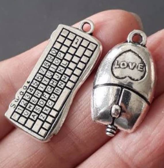 2 Sets-silver Tone Computer Keyboard & Mouse Charmschool | Etsy