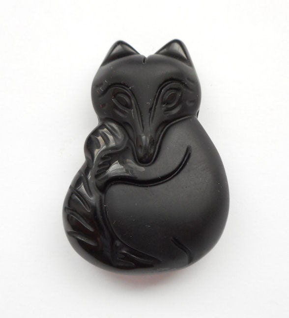 Fox pendant-carved black Onyx gemstone Pendant frosted and | Etsy
