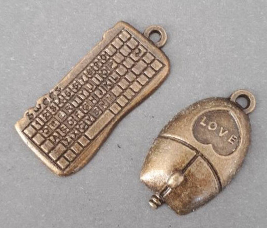 2sets-bronze Tone Computer Keyboard & Mouse Charm, School Charm ...