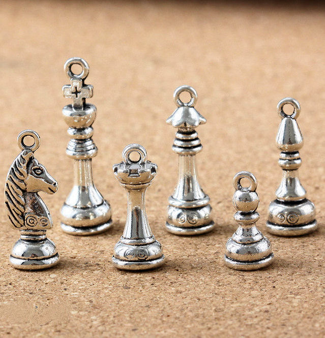 1 Set-3d Silver Chess Charm-antique Silver Tone Chess Charm - Etsy