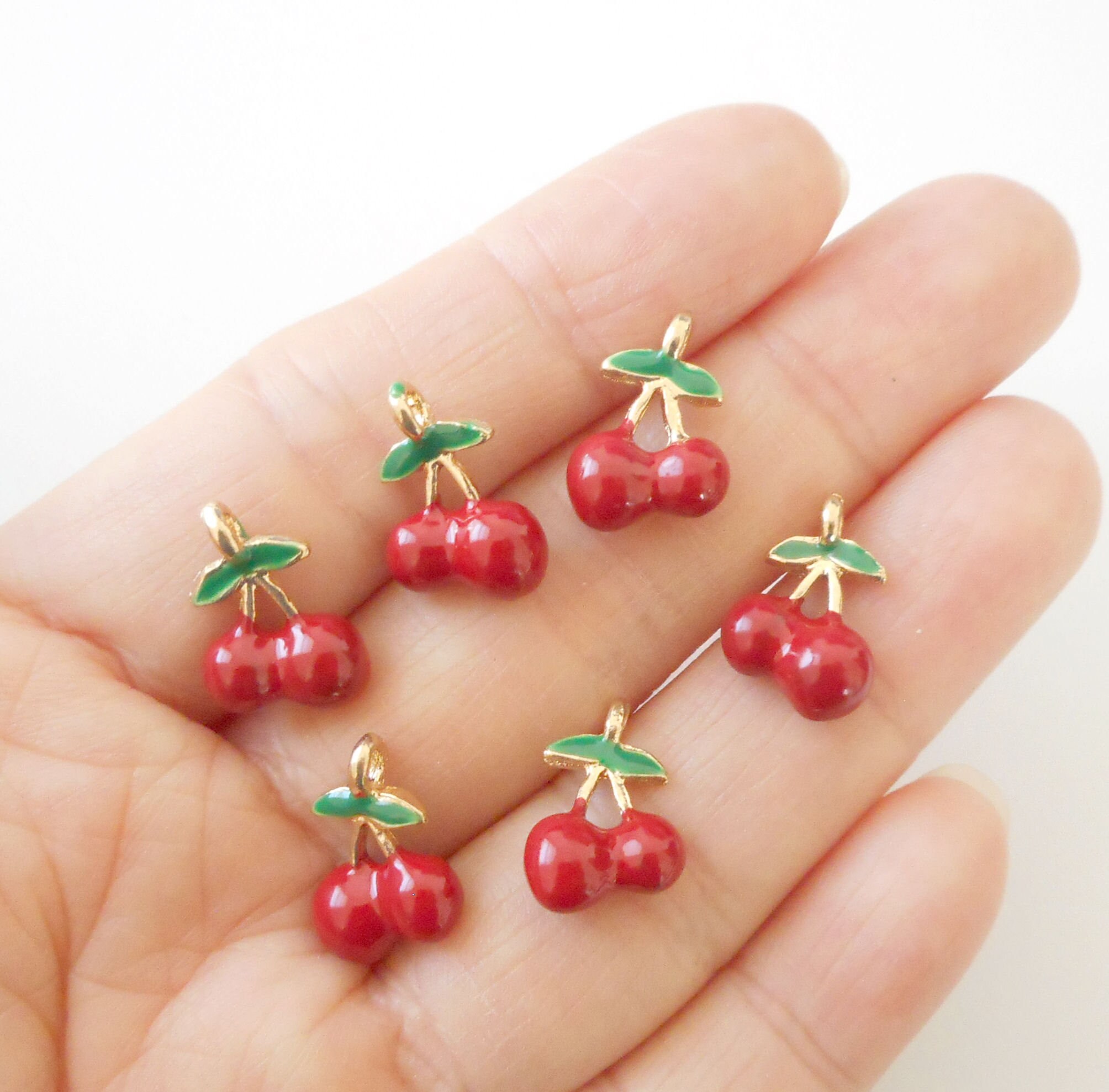 6pcs 3D Enamel Cherry Charms, Gold Tone Fruit Pendants-more Style - Etsy