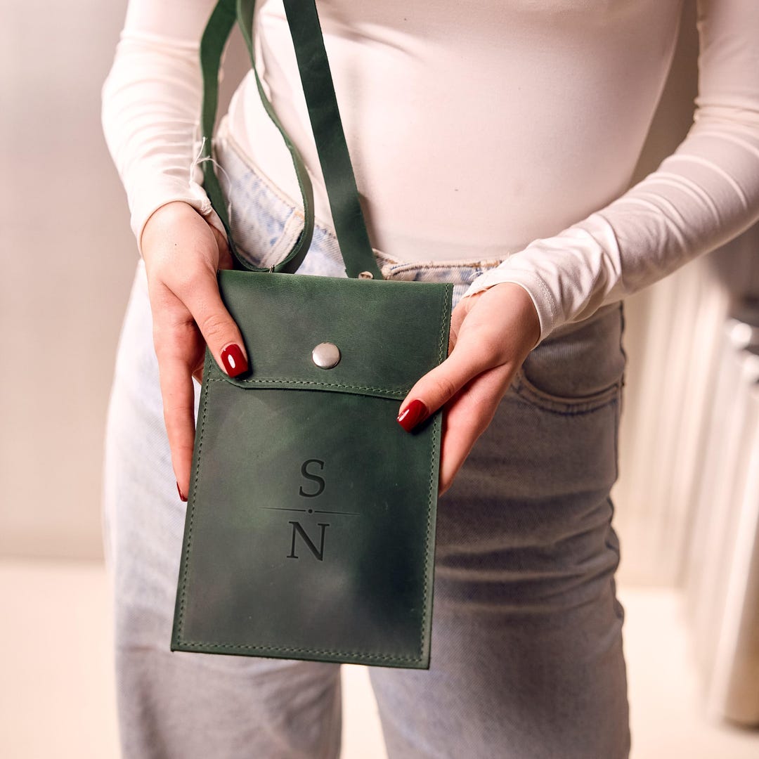 Leather Phone Crossbody Bag, Handmade Phone Pouch, Crossbody Phone ...