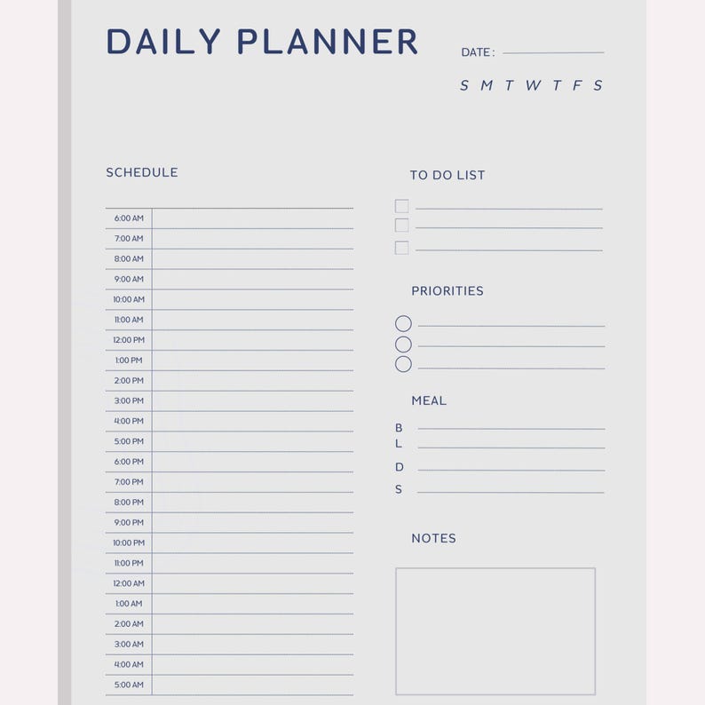 Minimalist Daily Planner Printable | Schedule & To-do List (PDF ...