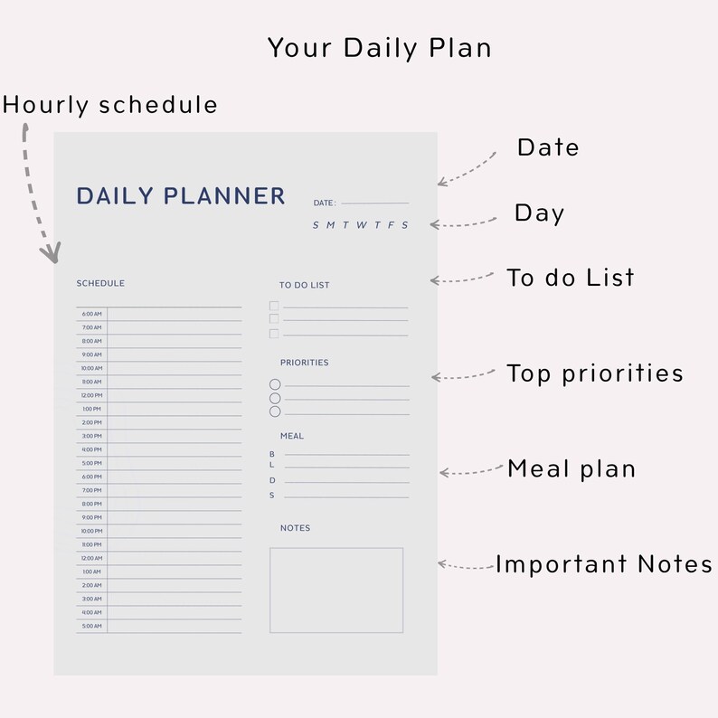 Minimalist Daily Planner Printable | Schedule & To-do List (PDF ...