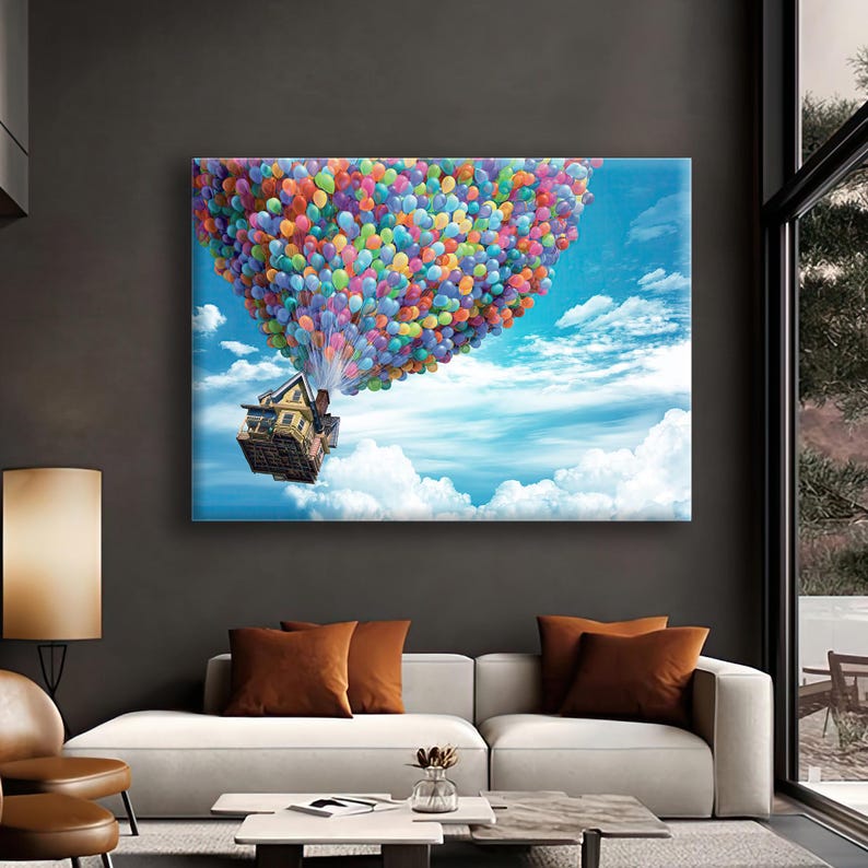 Pixar Balloon Flight Home Decor Canvas Wall Art |up Movie Framed Poster ...