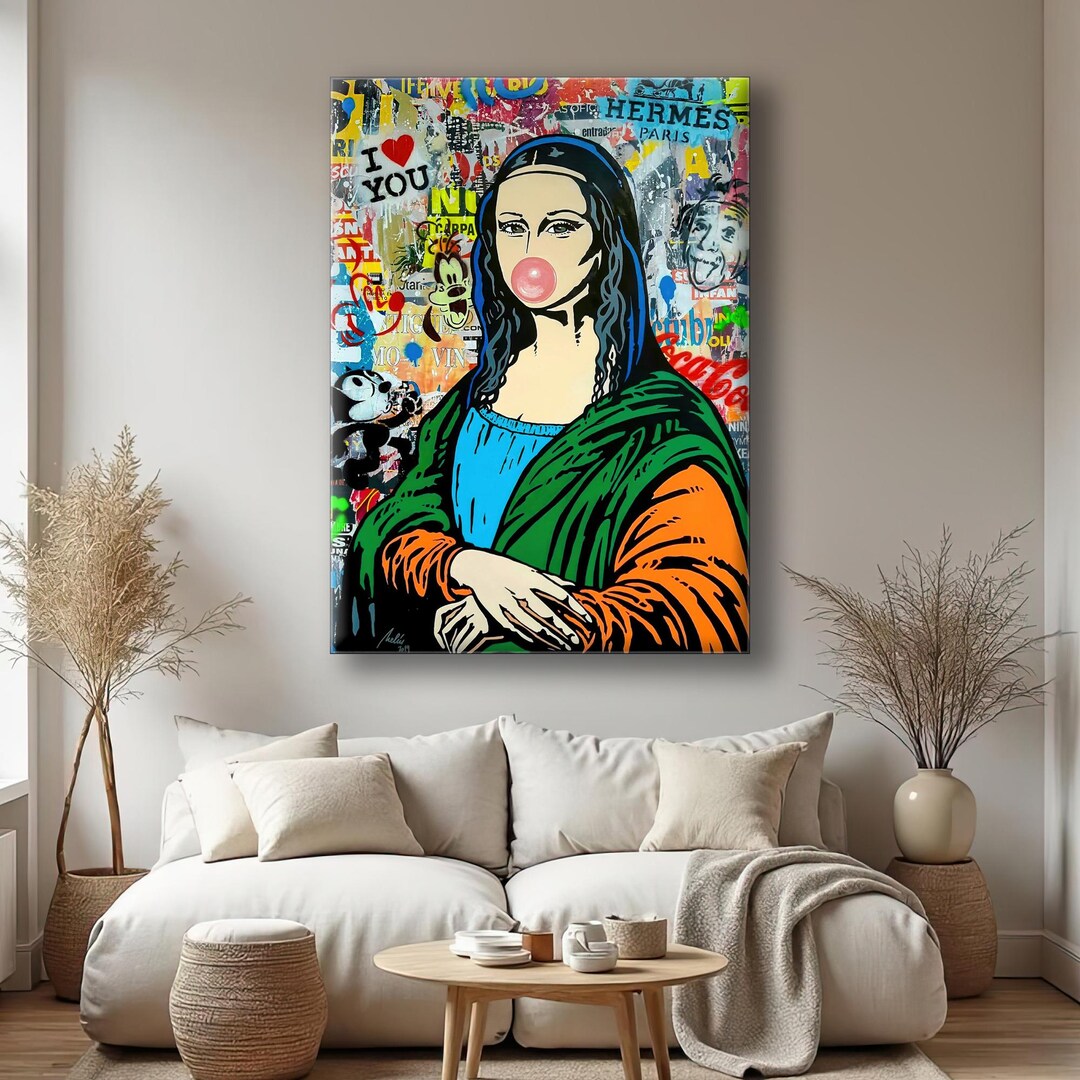 Mona Lisa Pop Art Portrait Canvas Wall Art – Chewing Gum Framed Poster ...