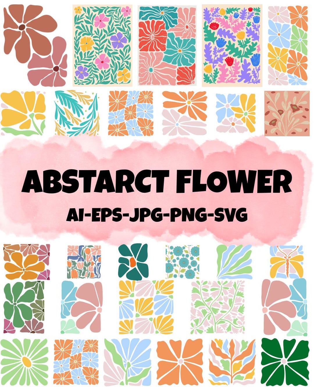Abstract Flower Svg and Png Bundle, Groovy Flower Svg, Retro Flower Svg ...
