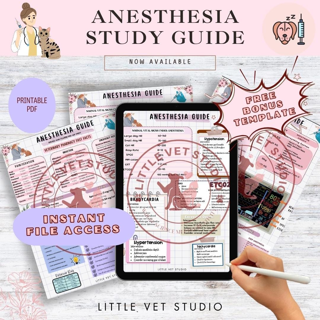 Printable Vet Study PDF Anesthesia Study Guide for Veterinary Students ...
