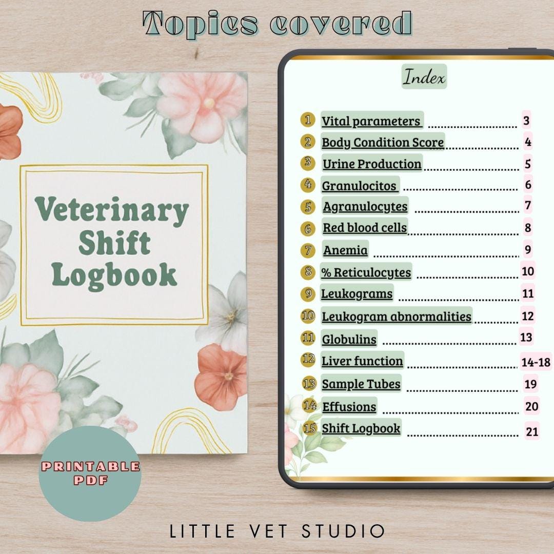 Student Vet Nurse Logbook - Vet Tech Journal. Veterinary Shift Logbook ...