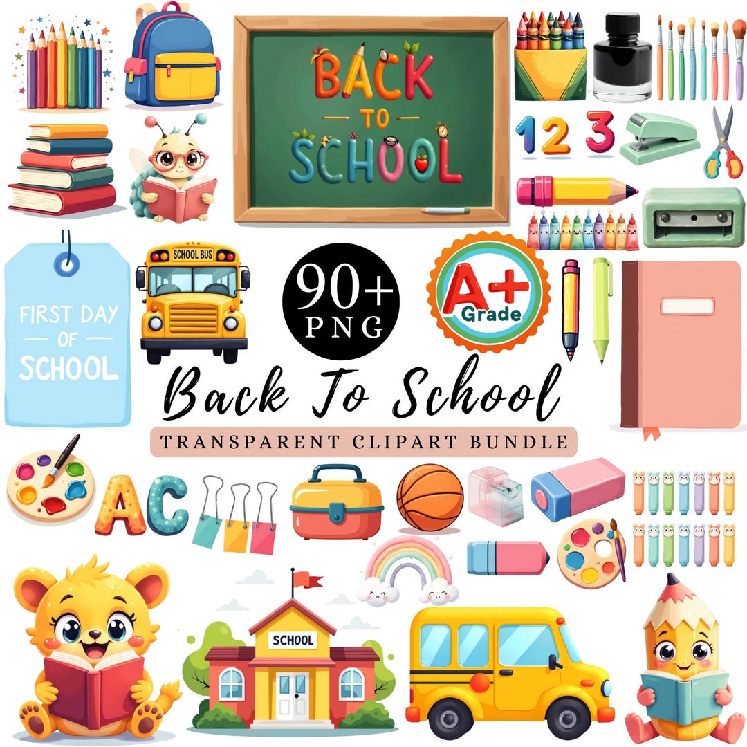 Back to School PNG Clipart Bundle, Classroom School Supplies Images ...