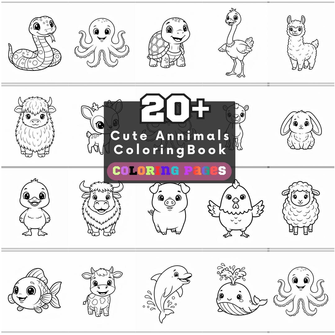 20 Animals Coloring Pages, Toddler Activity Book (PDF Download) - Etsy