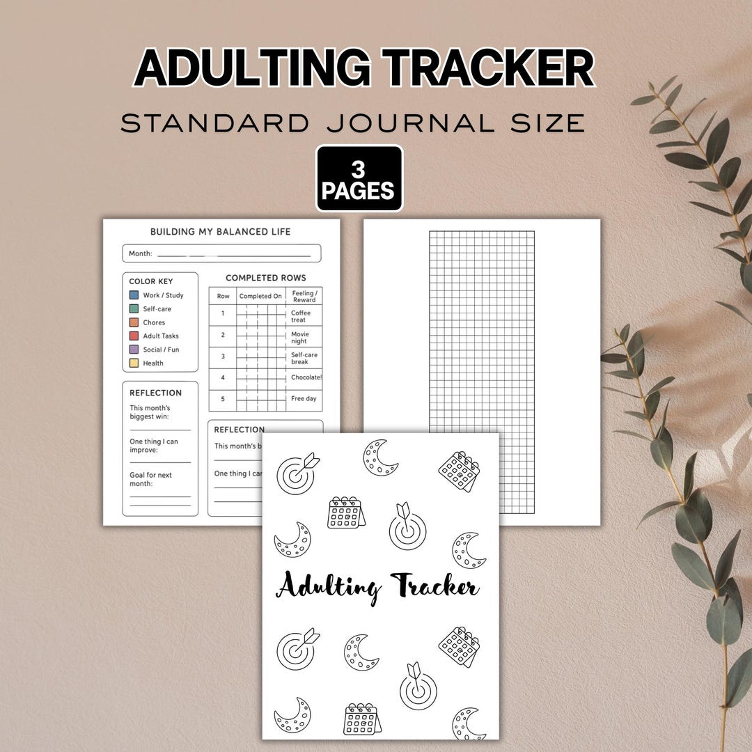 Adulting Tracker Printable, Habit & Mood Journal, Monthly Planner (PDF ...