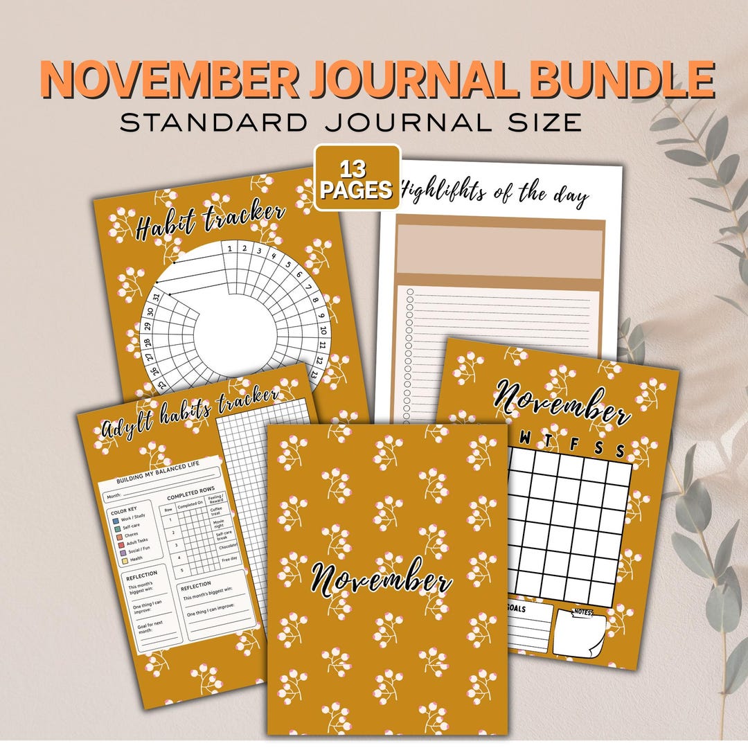 November Journal Bundle – Printable Planner, Fall Theme (PDF) - Etsy