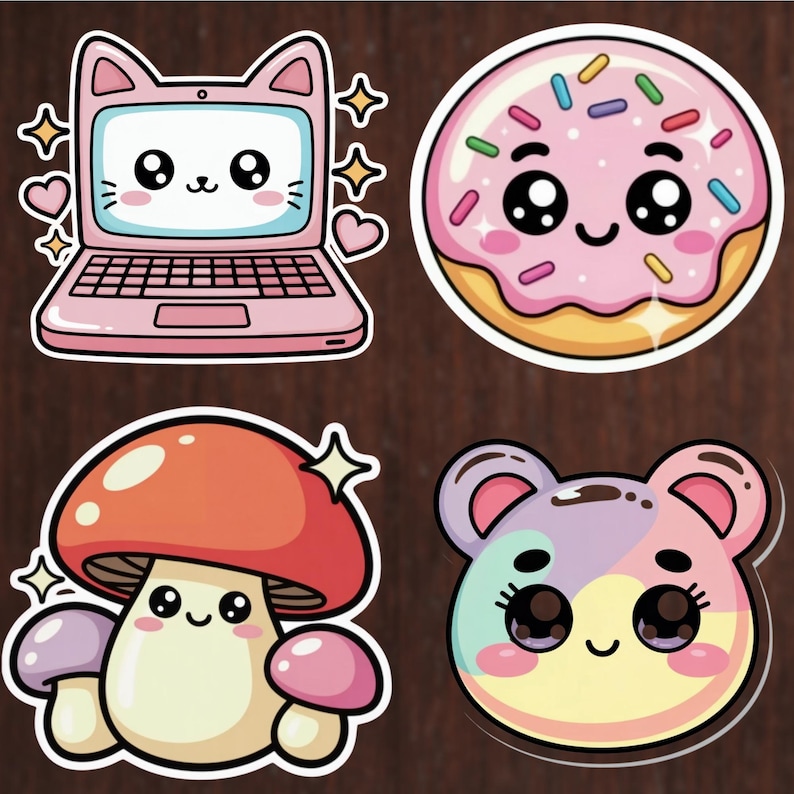 50+ Cute Kawaii Sticker PNG Bundle, Colorful School Supplies Clipart ...