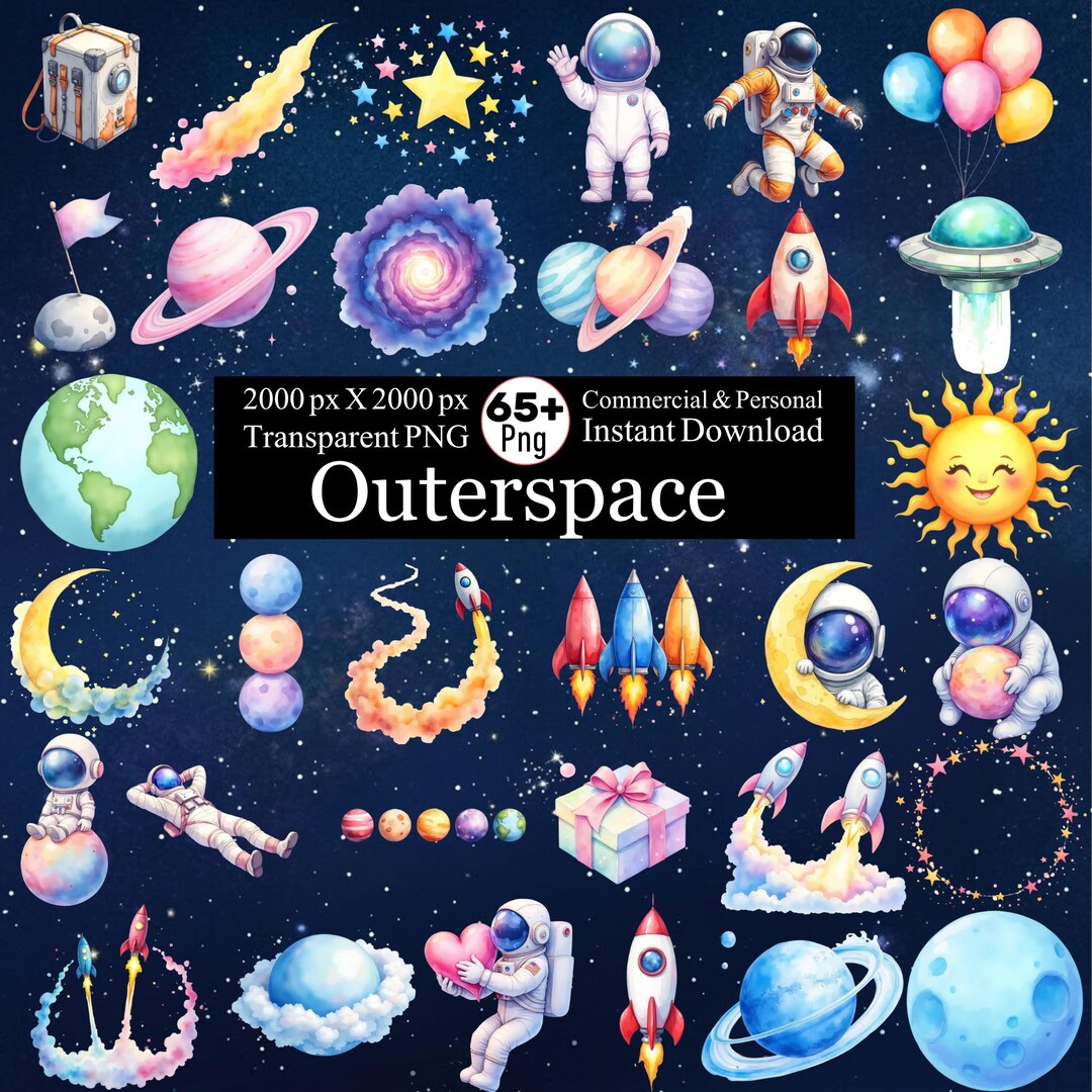 Outer Space Clipart Bundle, Space Birthday Party Clipart, Solar System ...