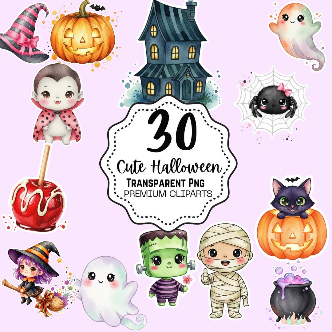 Cute Halloween Clipart, Spooky Cute PNG, Ghosts, Pumpkins, Bats ...