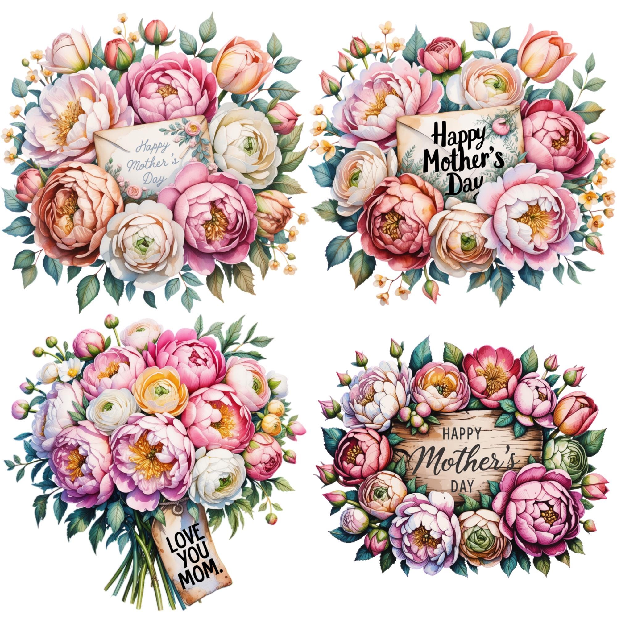 30+ Mothers Day Floral Clipart Bundle, Happy Mothers Day PNG, Flower ...