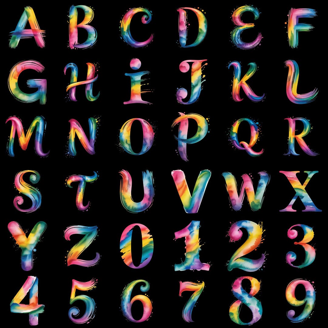 36 Watercolor Brushstroke Alphabet PNG Bundle, Colorful Artistic ...