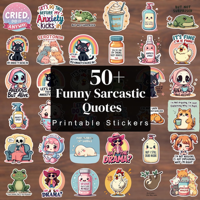 Funny Sarcastic Sticker PNG Bundle, Sassy Quotes Stickers, Digital ...