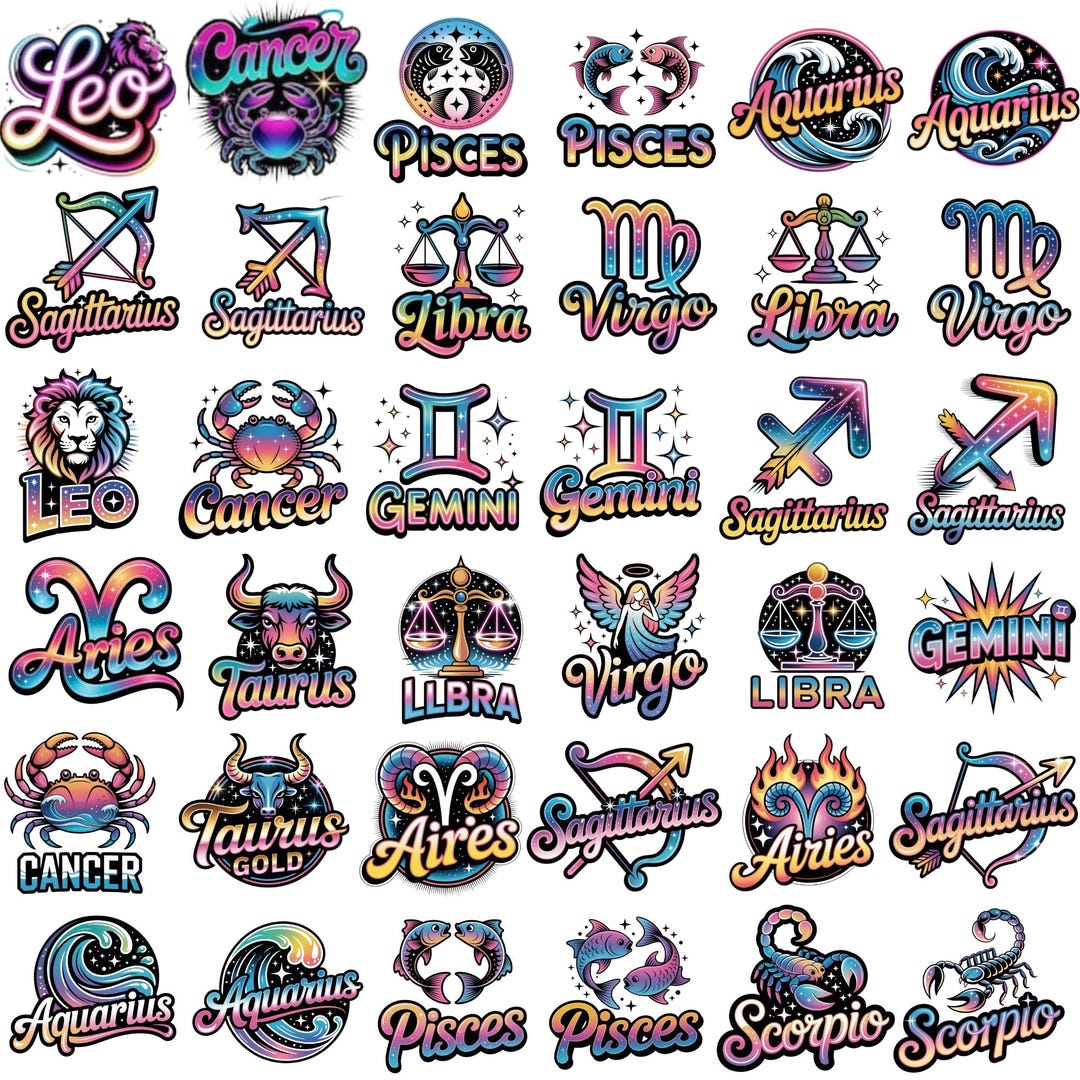 70+ Zodiac Signs Clipart PNG Bundle, Street Art Graffiti Zodiac ...