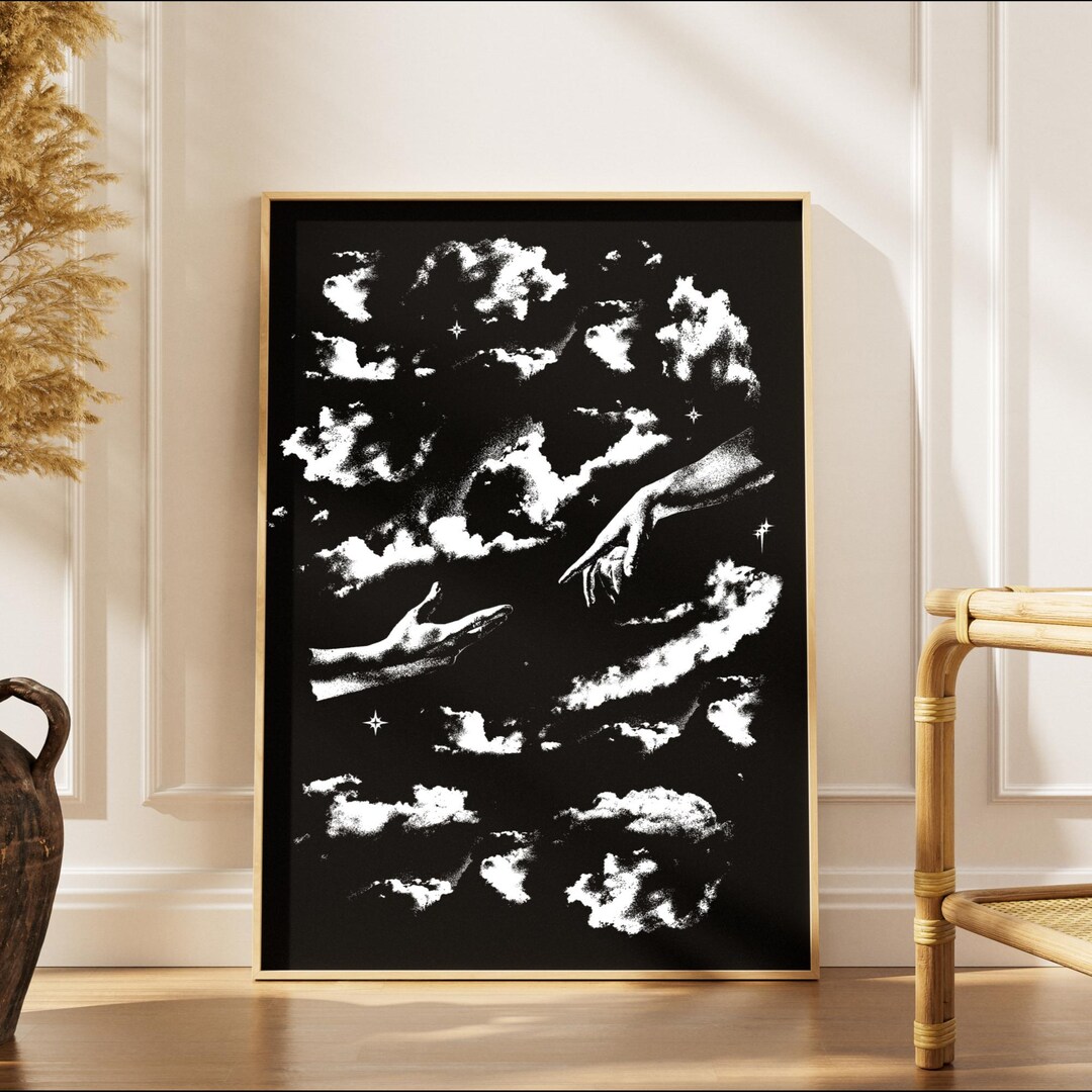 Creation of Adam Poster | Black & White Celestial Hands Art - Etsy
