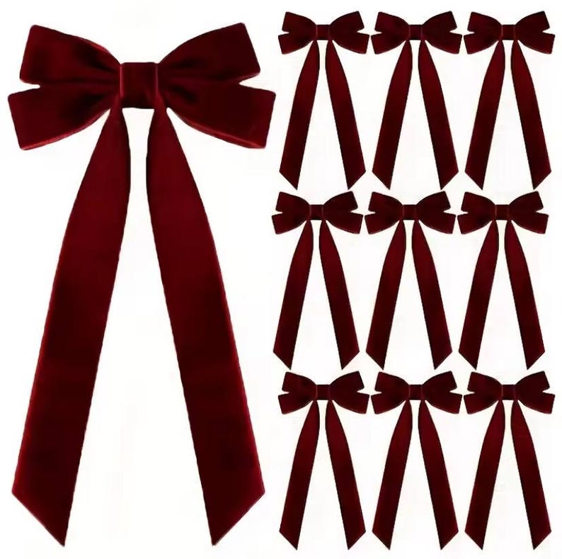 Christmas Red Velvet Bows (10 Pcs) | Tree, Garland & Gift Decorations ...