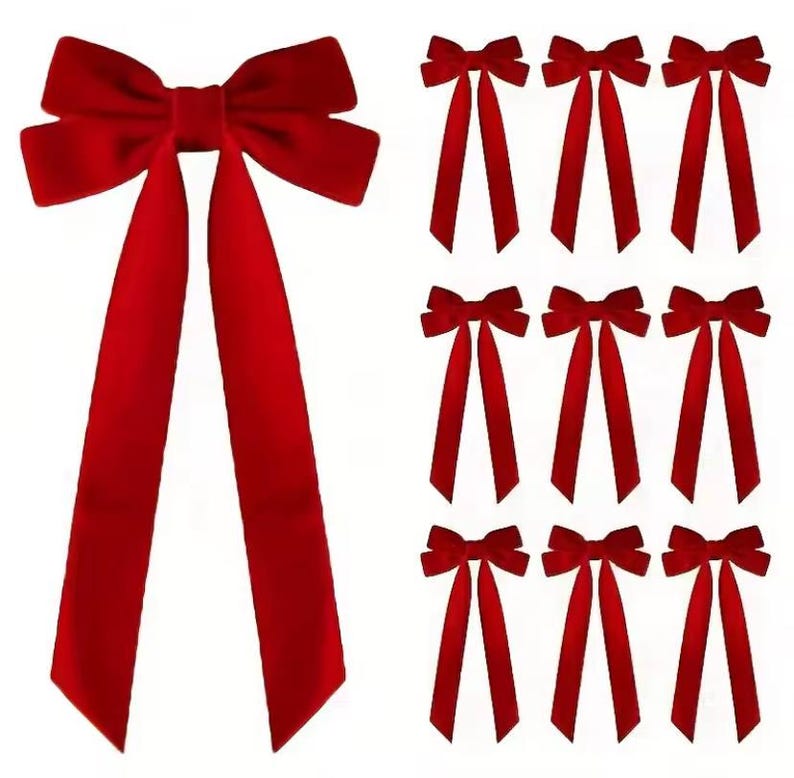 Christmas Red Velvet Bows (10 Pcs) | Tree, Garland & Gift Decorations ...
