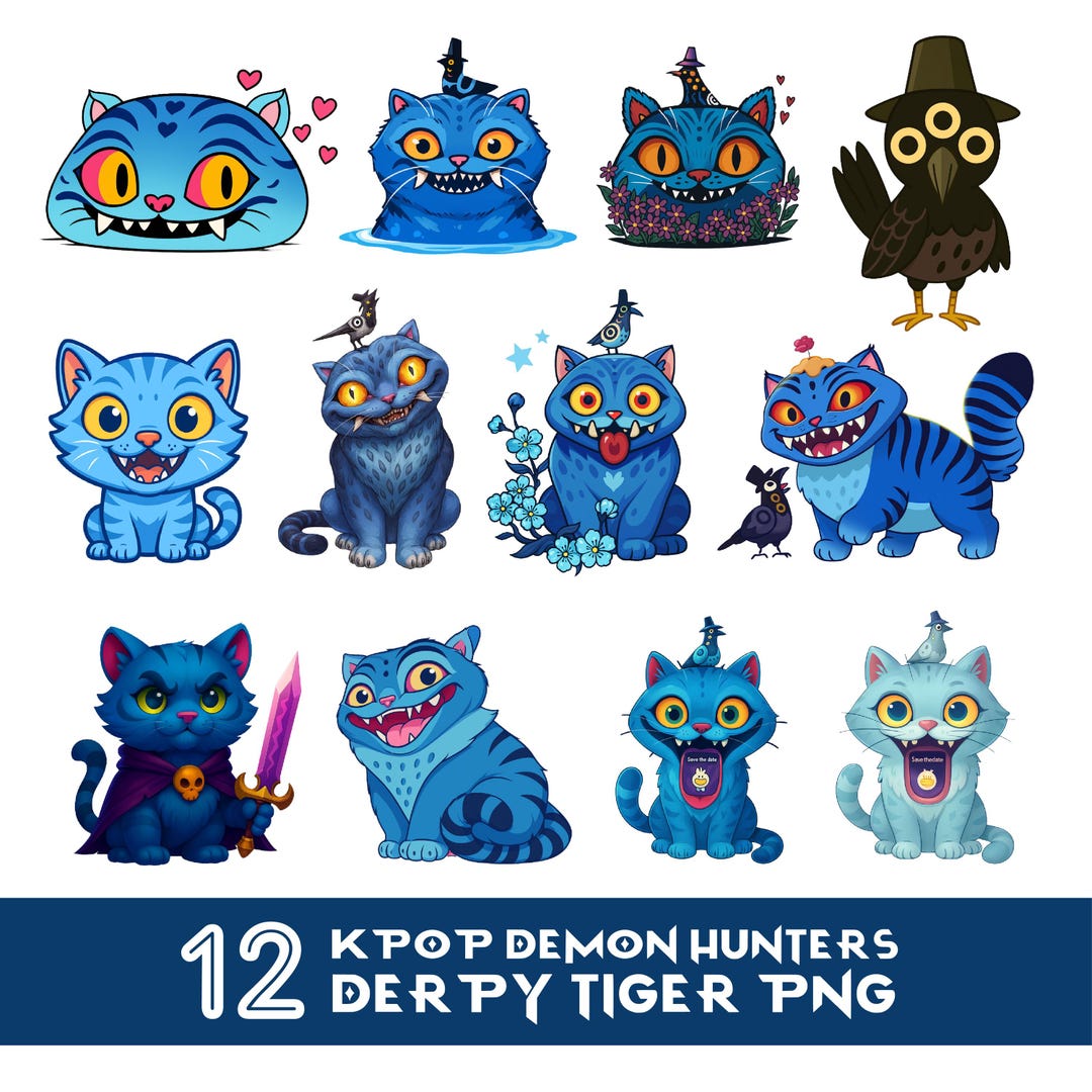 Kpop Demon Hunters Tiger PNG Clipart Bundle, Anime Cat, Kawaii Tiger ...