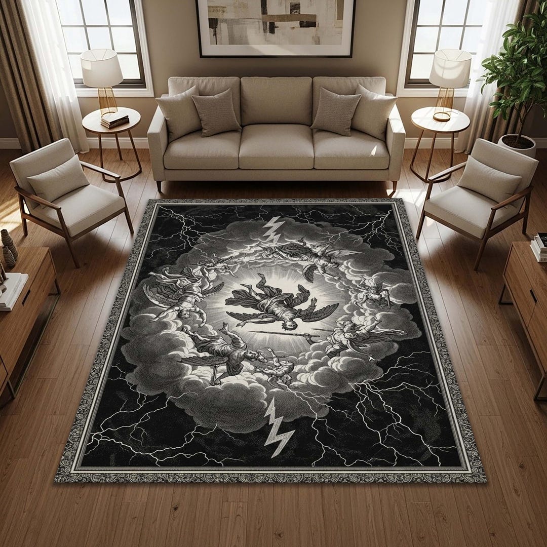 Baroque Angel Rug | Black Gothic Heaven Scene, Washable Art Carpet - Etsy