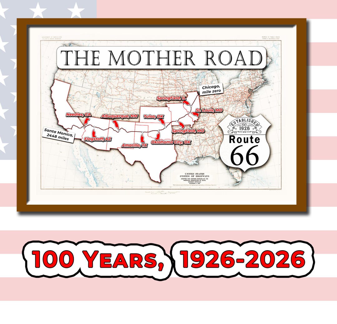 Centennial Route 66 Map, Large Printable Poster (instant Download) - Etsy
