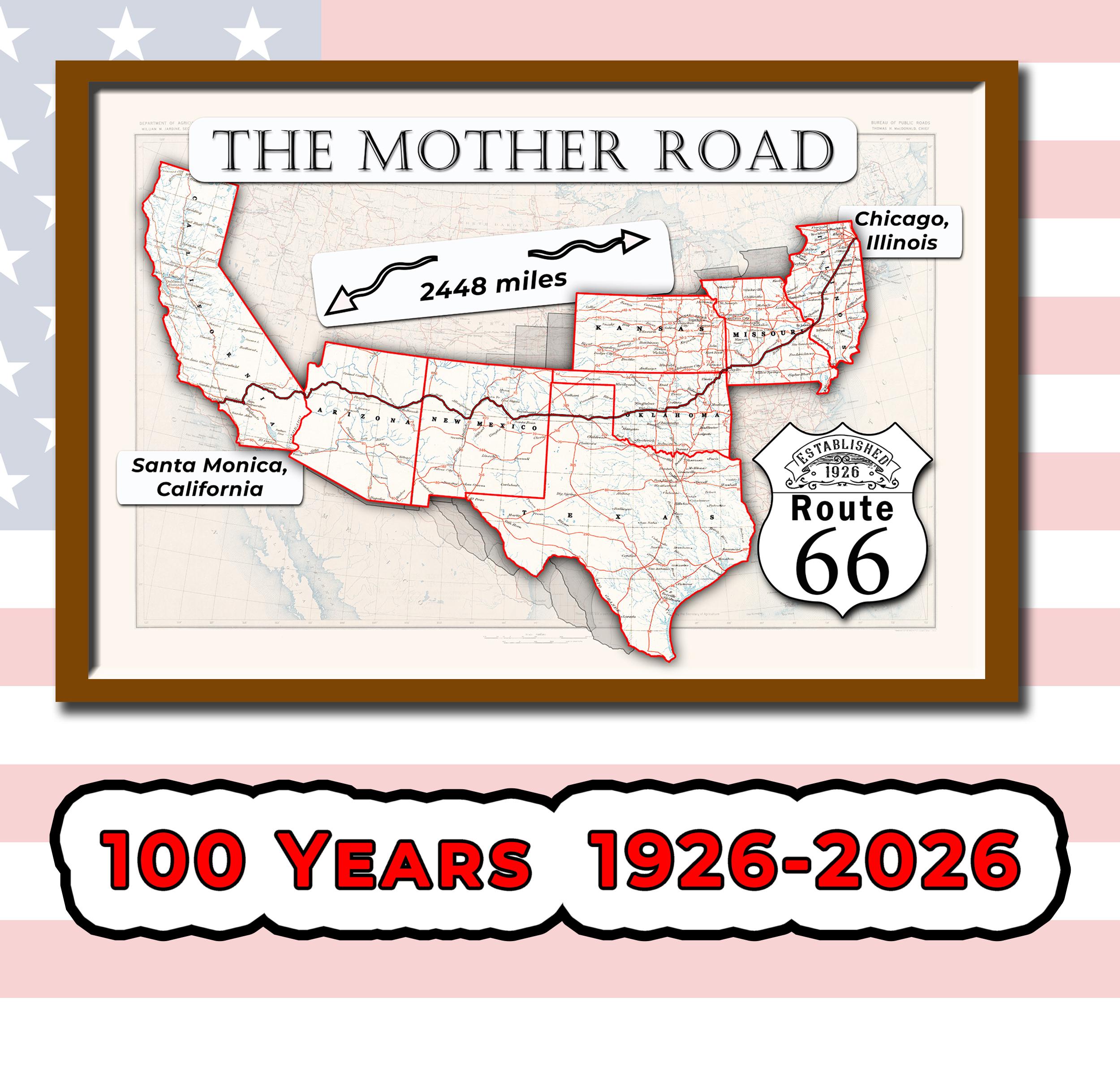 1926 Route 66 Map Large Printable Poster of the Mother Road (instant ...